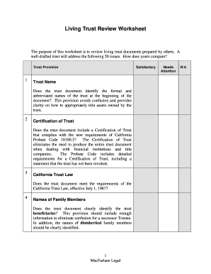 Fillable Online Living Trust Review Worksheet Fax Email Print - pdfFiller