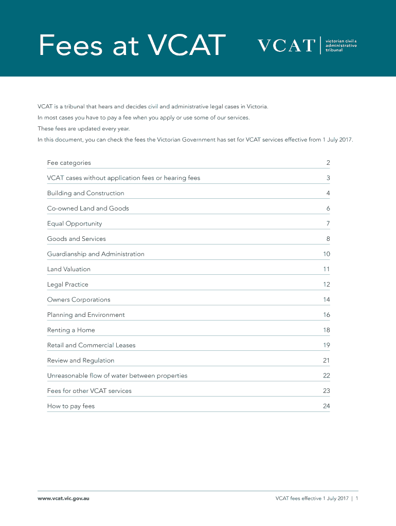 Fillable Online Fees at VCAT Fax Email Print - pdfFiller