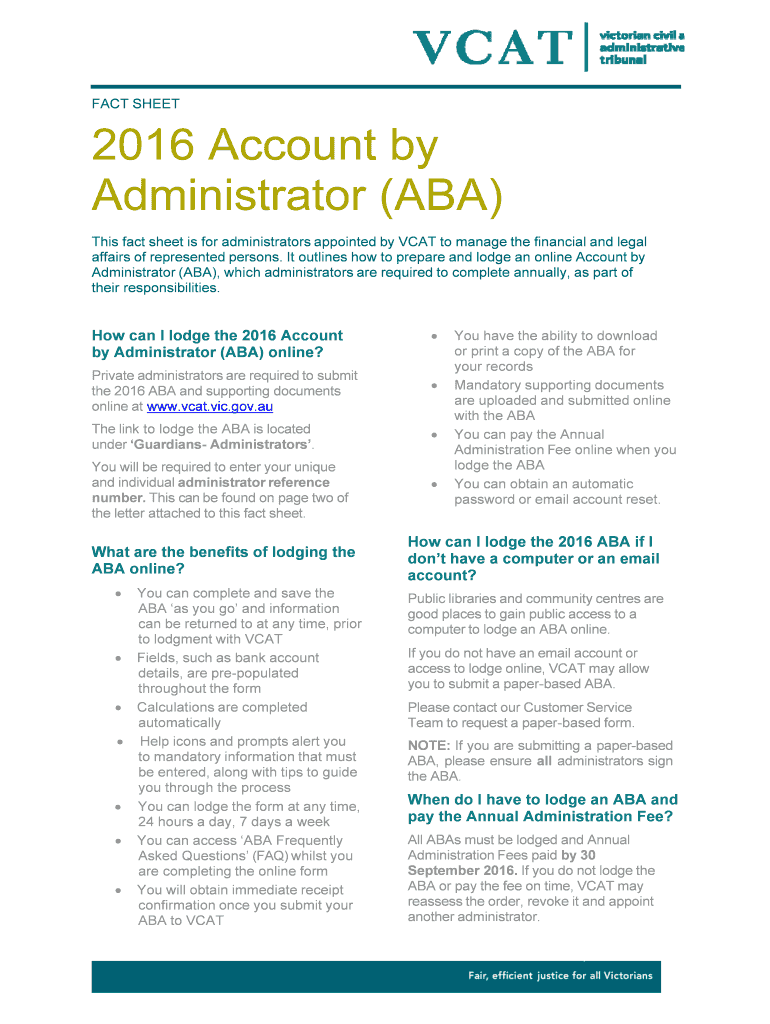 Fillable Online This fact sheet is for administrators appointed by VCAT ...