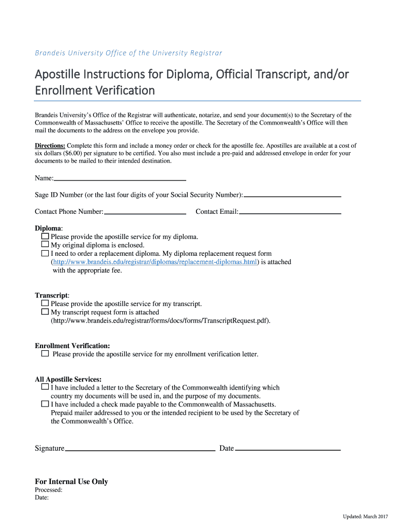 Fillable Online Apostille Instructions for Diploma, Official Transcript ...