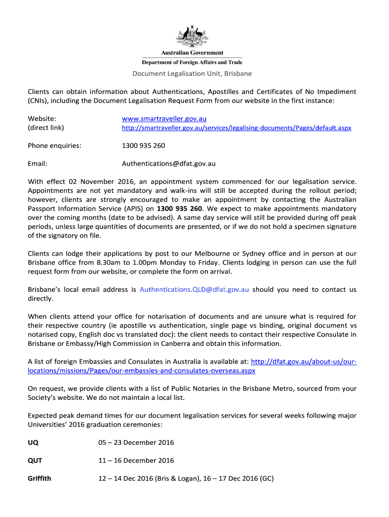 Fillable Online Document Legalisation Unit, Brisbane Fax Email Print ...