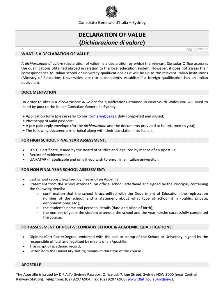 Fillable Online (Dichiarazione di valore) Fax Email Print - pdfFiller