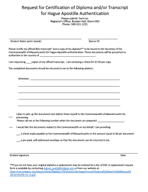 Fillable Online Request for Certification of Diploma and/or Transcript ...