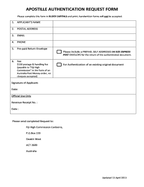 Fillable Online APOSTILLE AUTHENTICATION REQUEST FORM Fax Email Print ...
