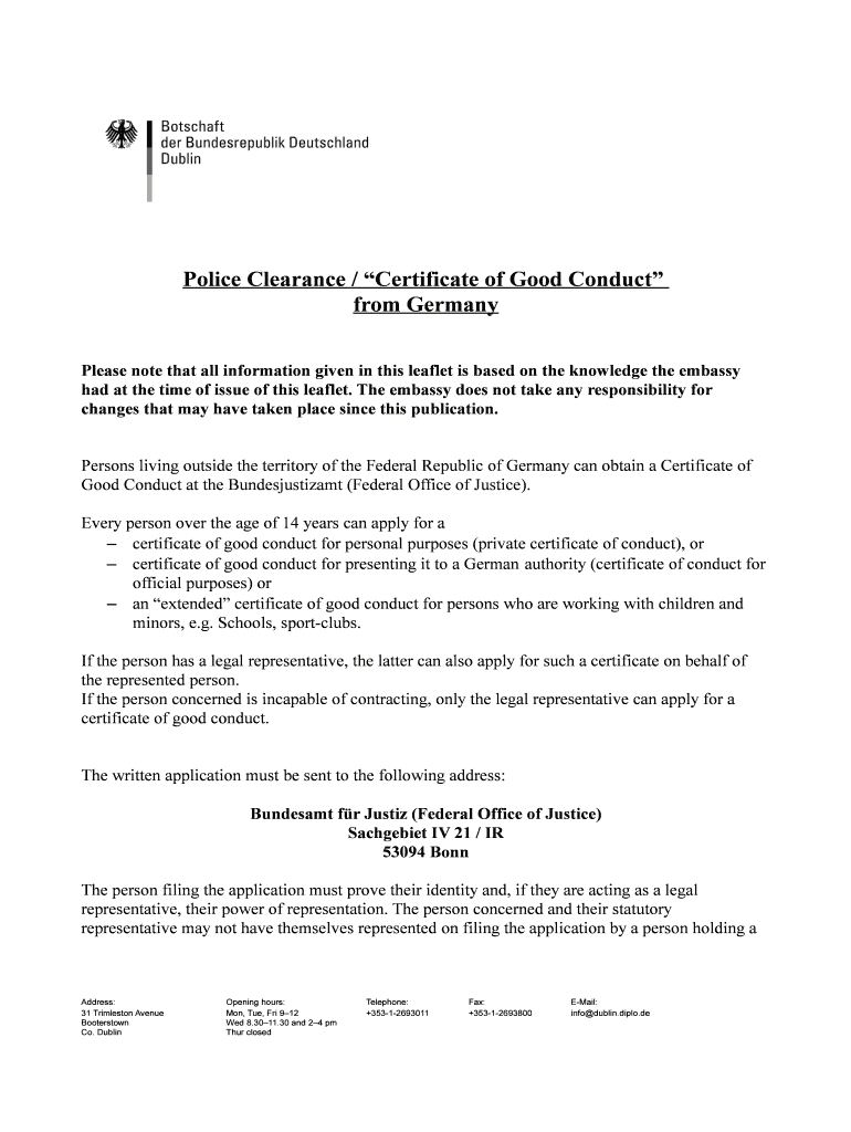 Fillable Online Police Clearance / Certificate of Good Conduct Fax ...