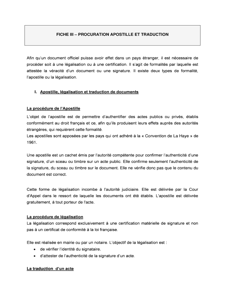 FICHE III PROCURATION APOSTILLE ET TRADUCTION - Fill and Sign Printable ...