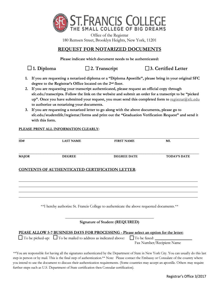 Fillable Online REQUEST FOR NOTARIZED DOCUMENTS Fax Email Print - pdfFiller