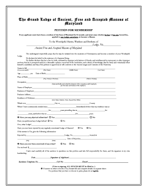 Fillable Online The Grand Lodge of Ancient, Free and Accepted Masons of ...