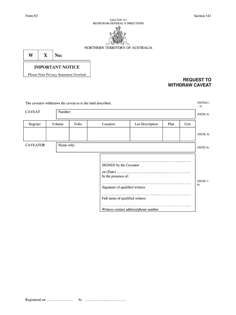 Fillable Online WITHDRAW CAVEAT Fax Email Print - pdfFiller