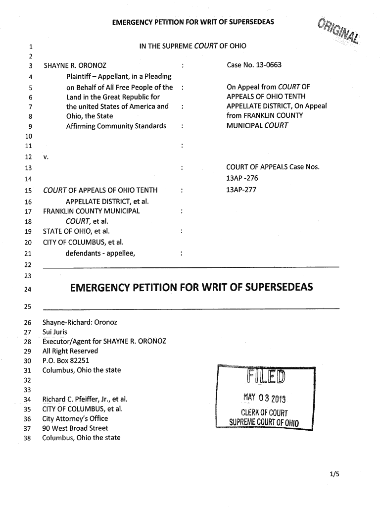 Fillable Online EMERGENCY PETITION FOR WRIT OF SUPERSEDEAS Fax Email ...
