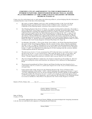 Fillable Online CERTIFICATE OF AMENDMENT TO THE SUBDIVISION PLAN Fax ...