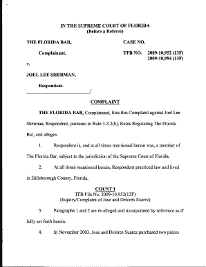 Fillable Online THE FLORIDA BAR, Complainant, files this Complaint ...
