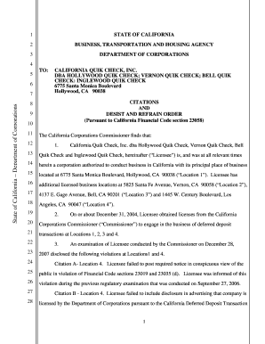 Fillable Online CALIFORNIA QUIK CHECK, INC Fax Email Print - pdfFiller