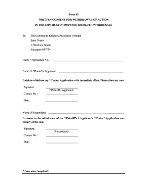 Fillable Online WRITTEN CONSENT FOR WITHDRAWAL OF ACTION Fax Email ...
