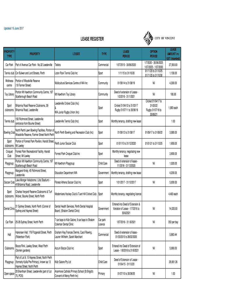 Fillable Online LEASE REGISTER Fax Email Print - pdfFiller