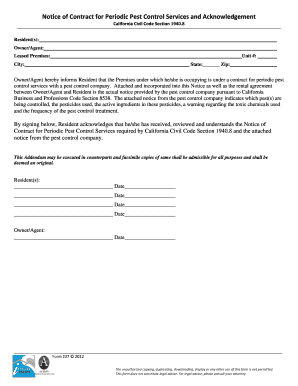 Fillable Online Notice of Contract for Periodic Pest Control Services ...