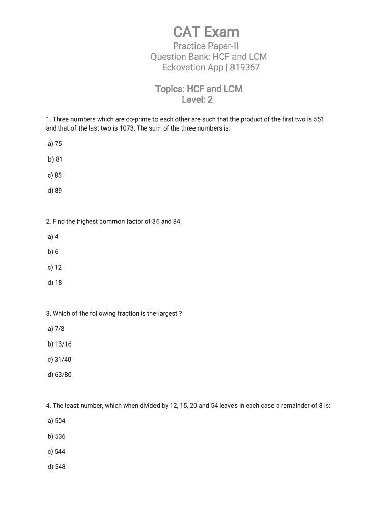 Fillable Online CAT Exam Fax Email Print - pdfFiller