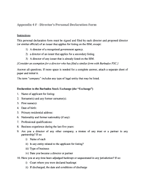 Fillable Online Appendix 4 F - Directors Personal Declaration Form Fax ...