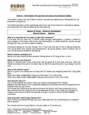 Fillable Online Sytron Information for parents and carers of premature ...