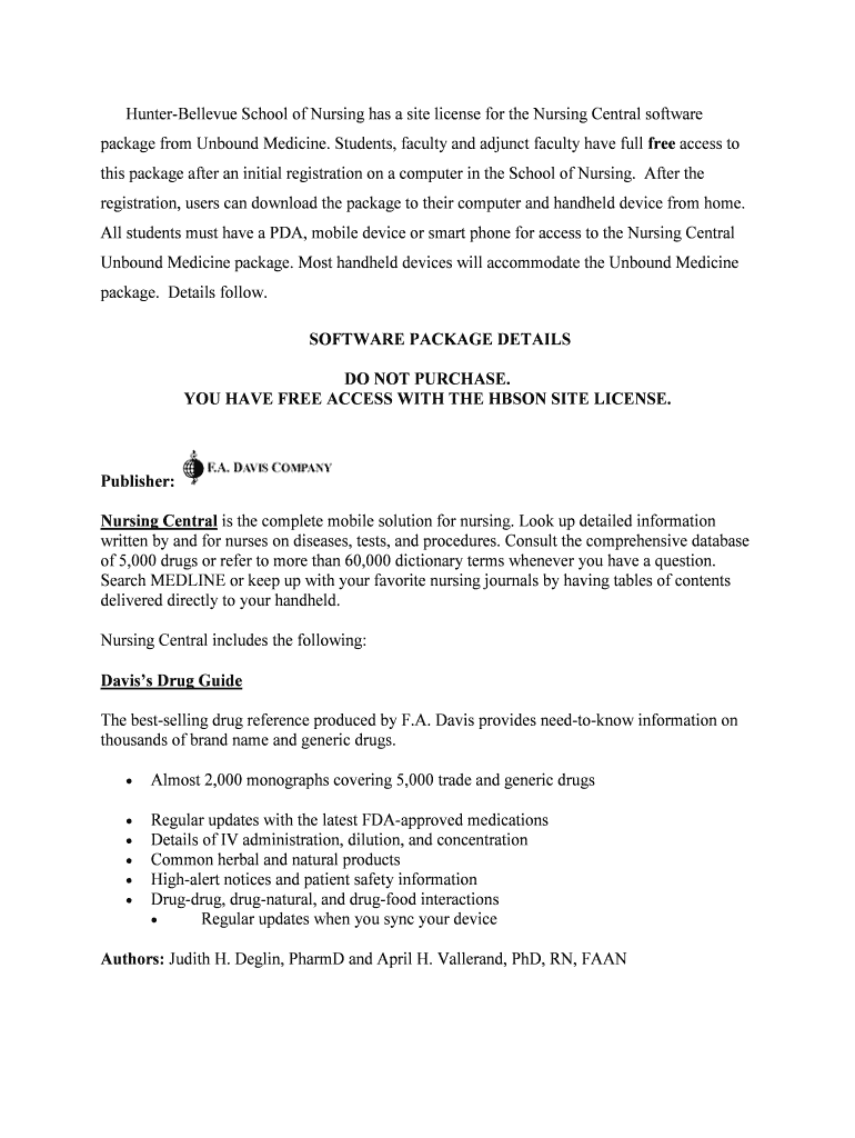 Fillable Online Hunter-Bellevue School of Nursing has a site license ...