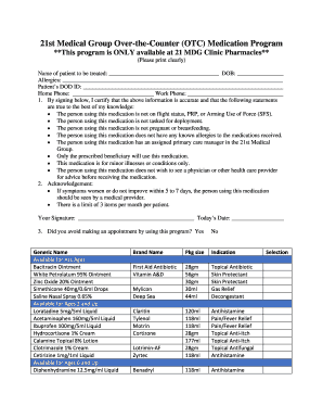 Fillable Online 21st Medical Group Over-the-Counter (OTC) Medication ...