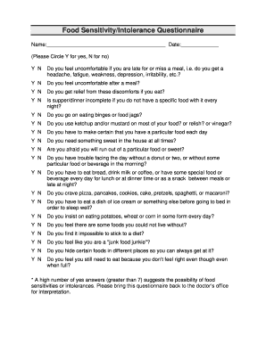 Fillable Online Food Sensitivity/Intolerance Questionnaire Fax Email ...