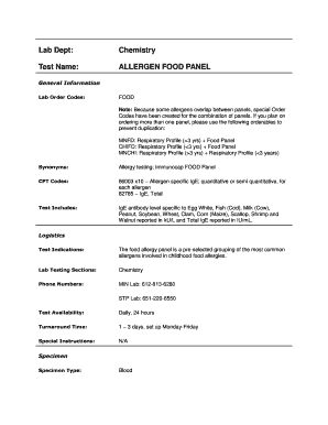 Fillable Online ALLERGEN FOOD PANEL Fax Email Print - pdfFiller
