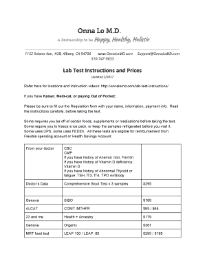 Fillable Online Lab Test Instructions and Prices Fax Email Print ...