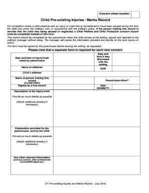 Fillable Online Child Pre-existing Injuries / Marks Record Fax Email ...