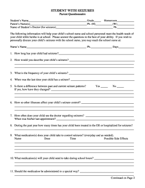 Fillable Online STUDENT WITH SEIZURES Fax Email Print - pdfFiller