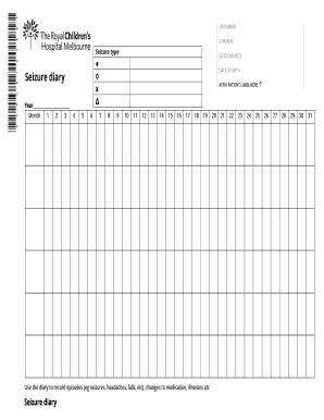 Fillable Online Use the diary to record episodes (eg seizures ...