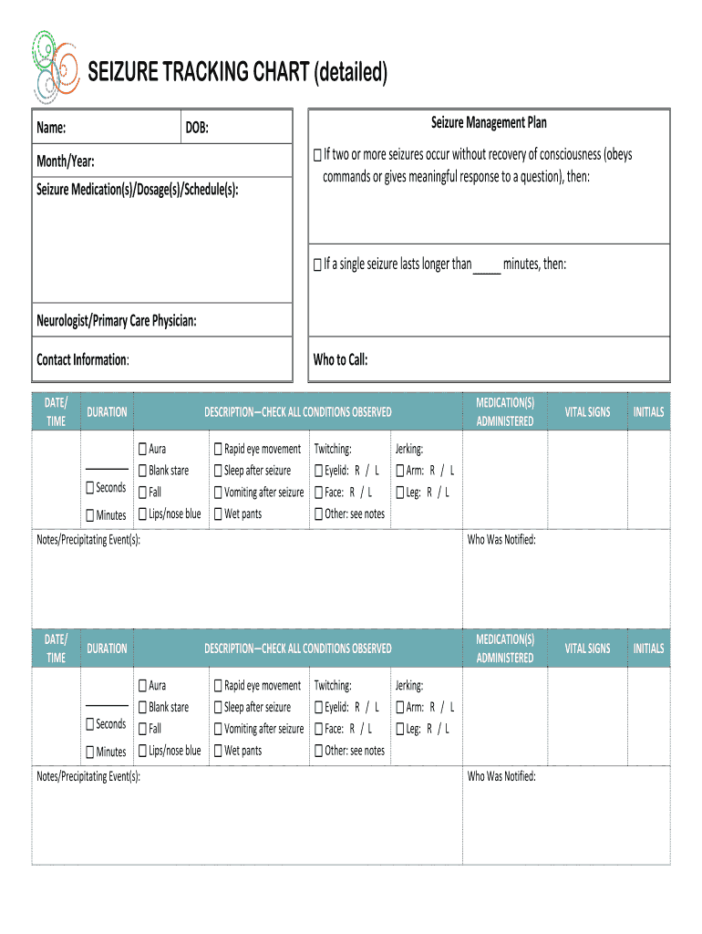 Fillable Online SEIZURE TRACKING CHART (detailed) Fax Email Print ...