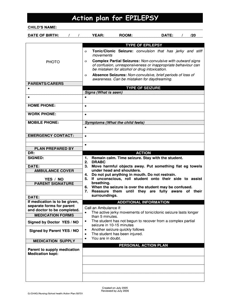 Fillable Online Action plan for EPILEPSY Fax Email Print - pdfFiller