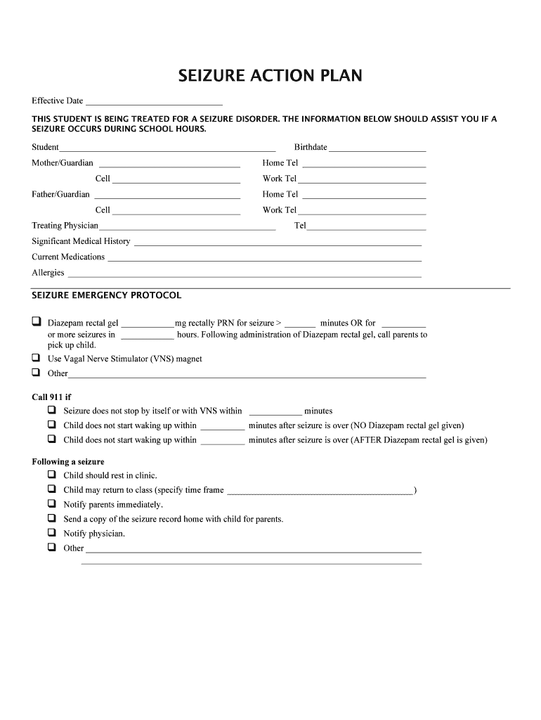 Seizure Action Plan - Blank Fillable Template | Fill Out, Print ...