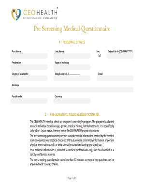 Fillable Online Pre Screening Medical Questionnaire Fax Email Print ...