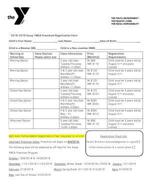 Fillable Online 2018-2019 Sarpy YMCA Preschool Registration Form Fax ...