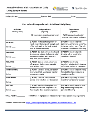 Fillable Online Annual Wellness Visit - Activities of Daily Fax Email ...