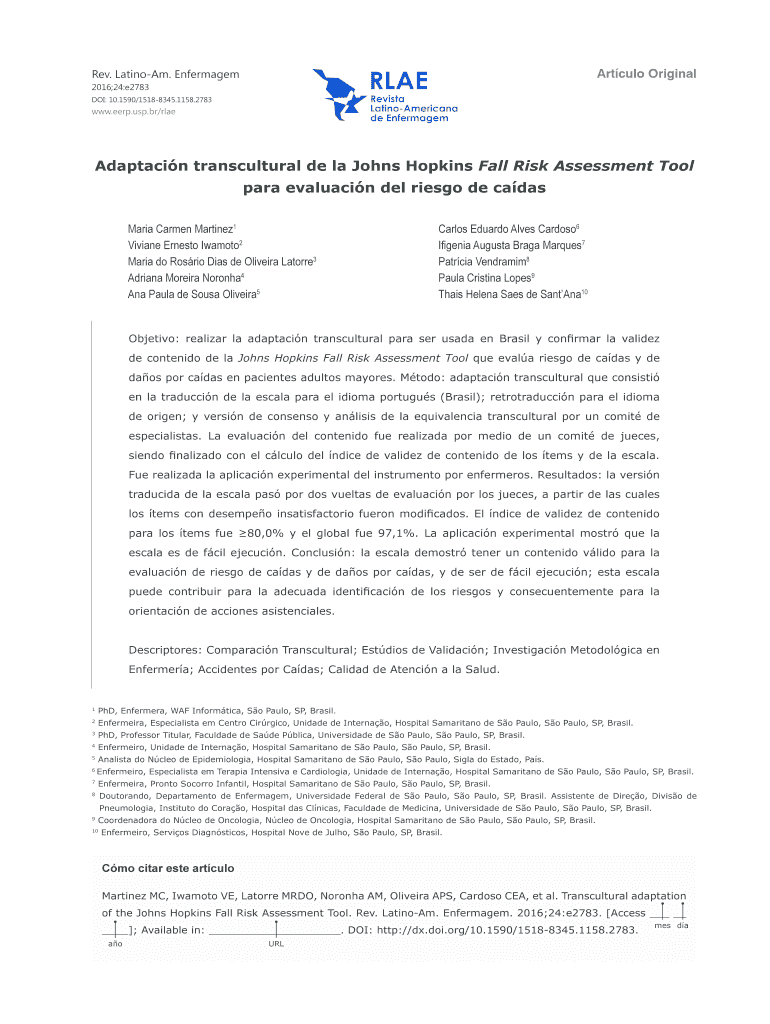 Fillable Online Adaptacin transcultural de la Johns Hopkins Fall Risk ...