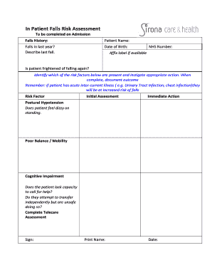 Fillable Online In Patient Falls Risk Assessment Fax Email Print ...