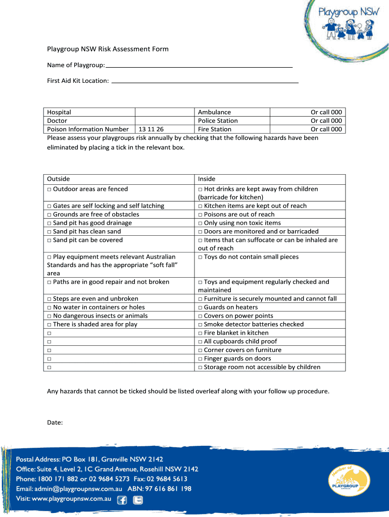 Fillable Online Playgroup NSW Risk Assessment Form Fax Email Print ...