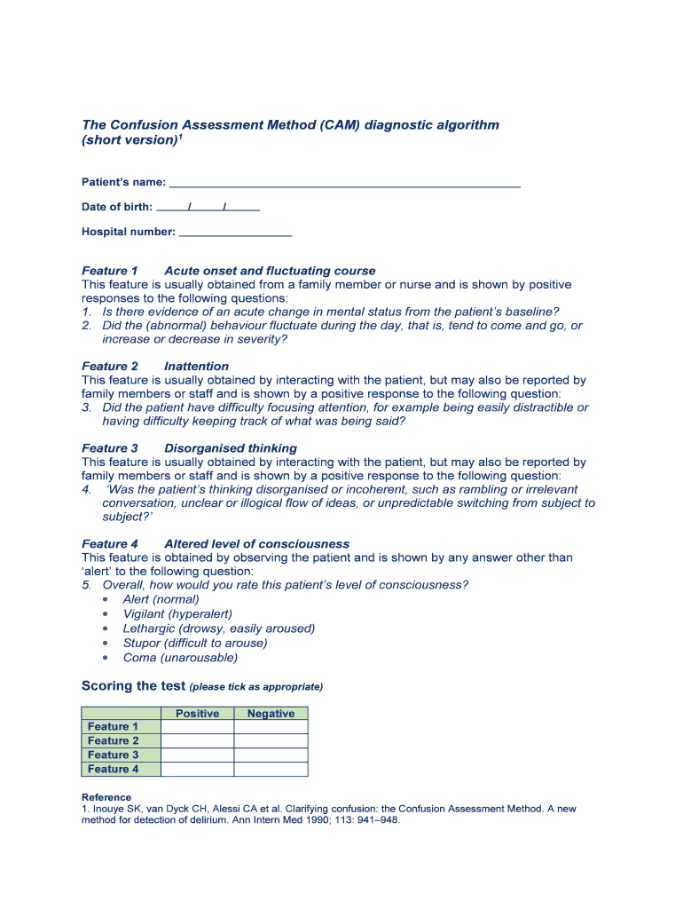Fillable Online The Confusion Assessment Method (CAM) diagnostic ...
