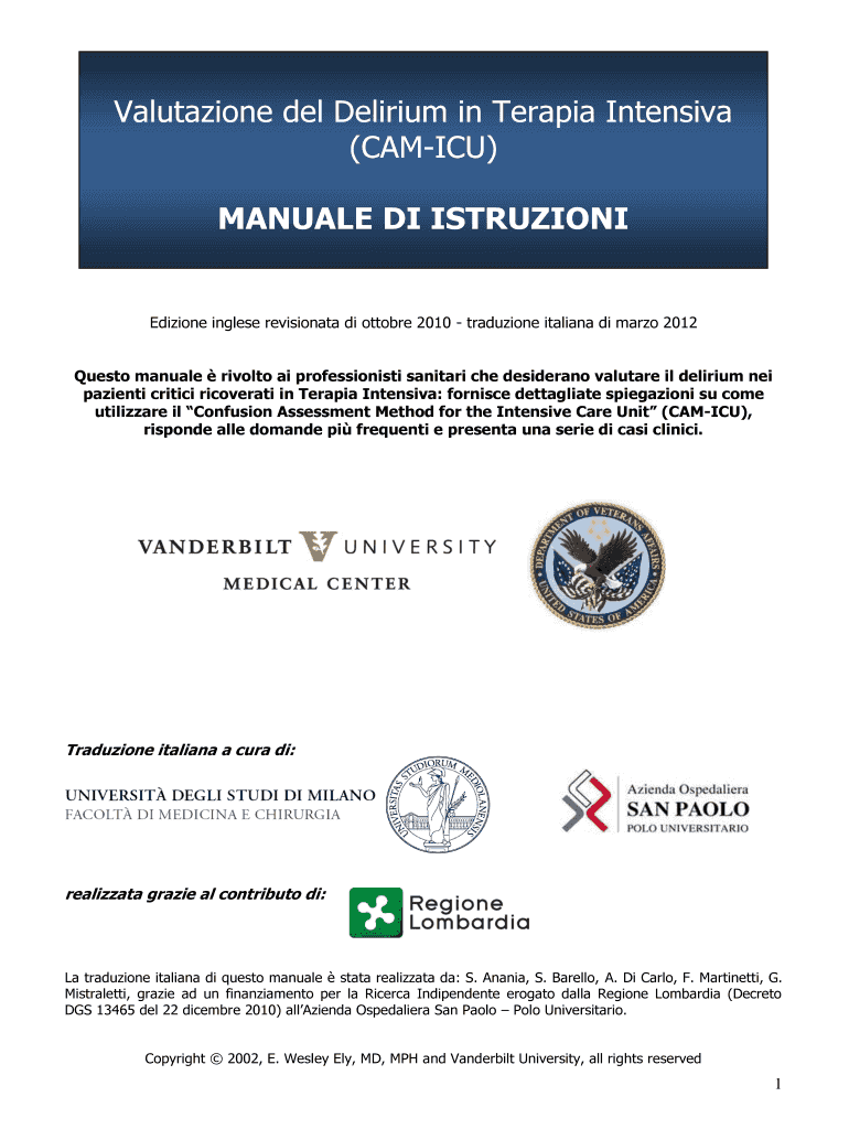 Fillable Online Valutazione del Delirium in Terapia Intensiva Fax Email ...