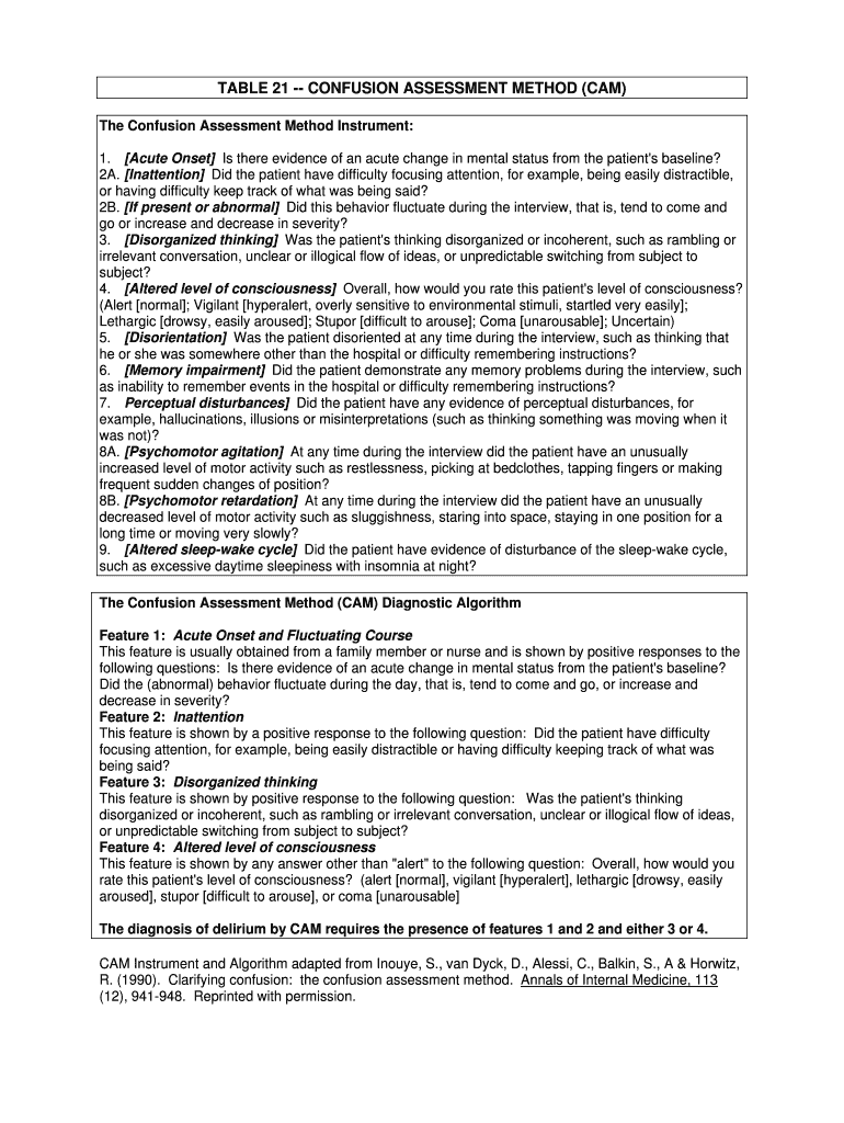 Fillable Online TABLE 21 -- CONFUSION ASSESSMENT METHOD (CAM) Fax Email ...