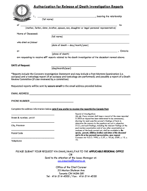 Fillable Online Authorization for Release of Death Investigation ...