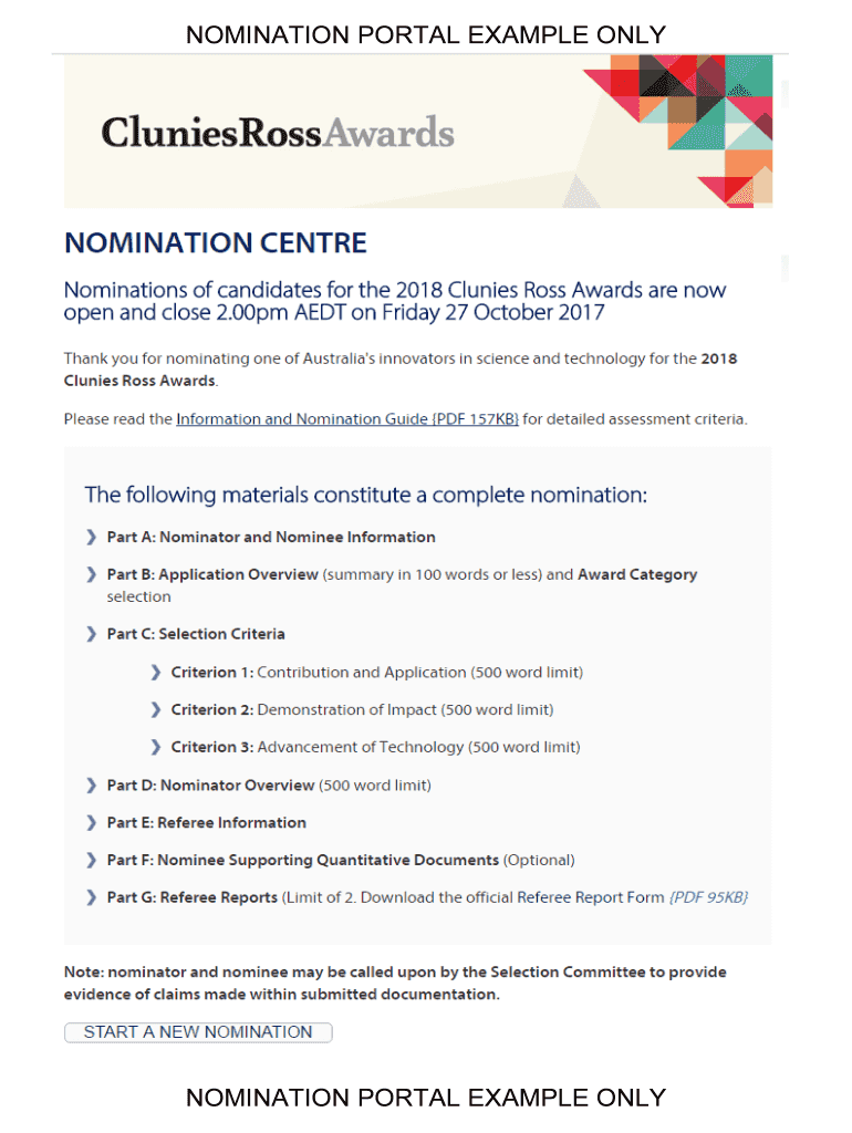 Fillable Online NOMINATION PORTAL EXAMPLE ONLY Fax Email Print - pdfFiller