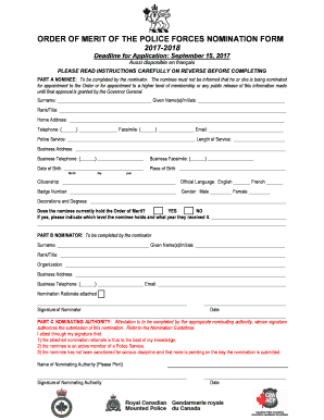 Fillable Online ORDER OF MERIT OF THE POLICE FORCES NOMINATION FORM Fax ...