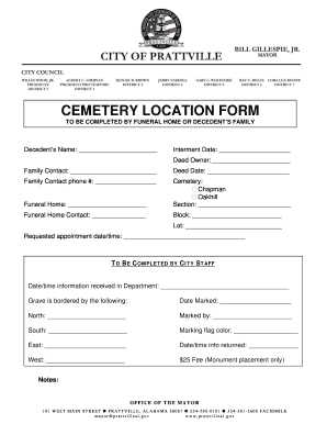 Fillable Online CEMETERY LOCATION FORM Fax Email Print - pdfFiller