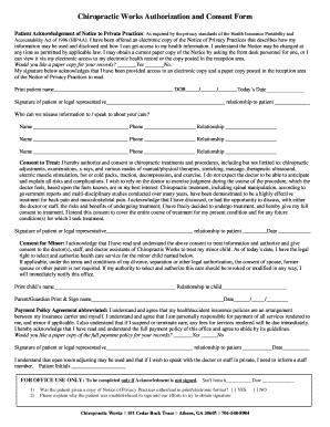 Fillable Online Chiropractic Works Authorization and Consent Form Fax ...