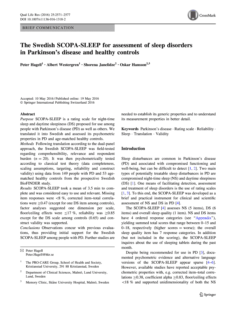 Fillable Online The Swedish SCOPA-SLEEP for assessment of sleep ...