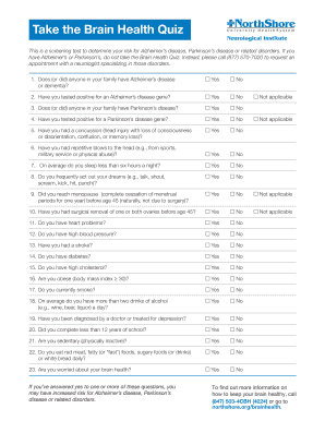 Fillable Online Take the Brain Health Quiz Fax Email Print - pdfFiller